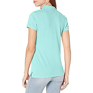 Nautica Women's 5-Button Short Sleeve Breathable 100% Cotton Polo Shirt, Aruba Blue, Large