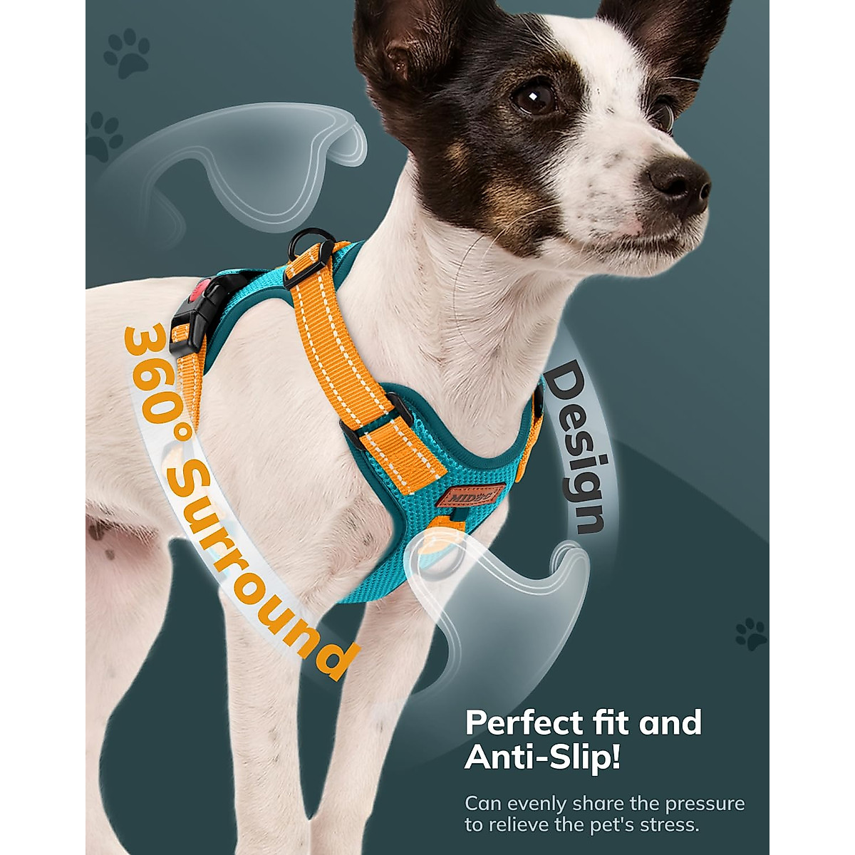 MIDOG Dog Harness, No-Pull Pet Harness and Leash Set for Small Medium Large Dogs Walking, No Choke Front Clip Dog Reflective Harness, Adjustable Soft Padded Pet Vest with Easy Control Handle (Blue,XL)