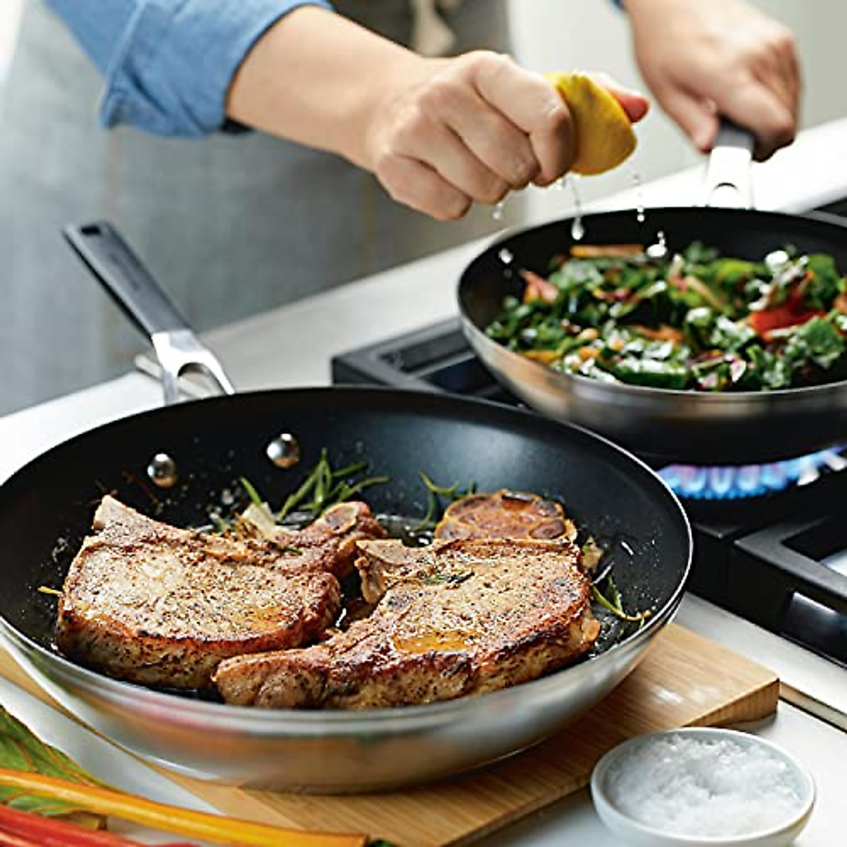 KitchenAid Nonstick Frying Pans/Skillet Set, 2 Piece, Brushed Stainless Steel