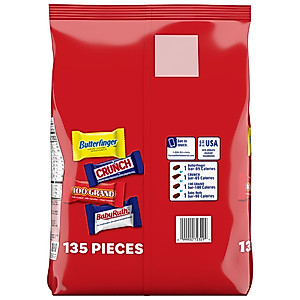 Butterfinger, CRUNCH, Baby Ruth and 100 Grand, Bulk 135 Pack, Assorted Minis Chocolate Candy Bars, 55.3 oz