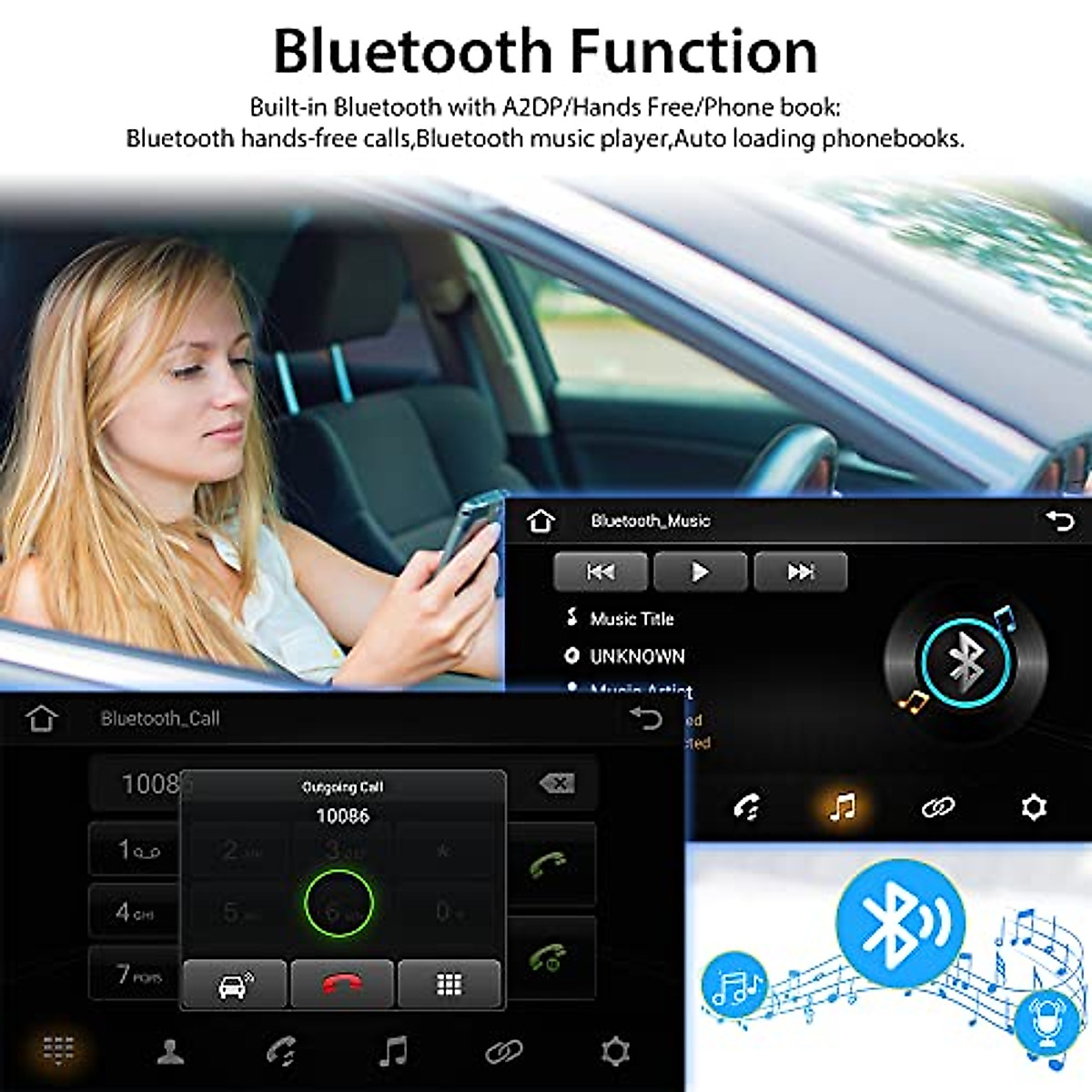 2G+32G Double Din 10.1 Inch Android Car Stereo Touchscreen Car Audio Receivers with Bluetooth Car Radio Support WiFi Connect Mirror Link GPS Navigation FM Audio Receivers with Backup Camera Input