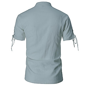 IWQBQ Mens Renaissance Shirt Pirate Medieval Viking Steampunk Top Lace Up V Neck Linen Short Sleeve Halloween Costume(Z2827BU,3XL)