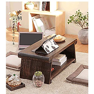 CHABUDAI Japanese Antique Tea Table Folding Legs Asian Floor Low Tea Table Wood (Middle: 68x35x28cm, ONE)
