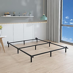 EMODA 7 Inch King Bed Frame Base for Box Spring and Mattress, 9 Legs Heavy Duty Metal Bedframe Tool-Free and Easy Assembly, Black