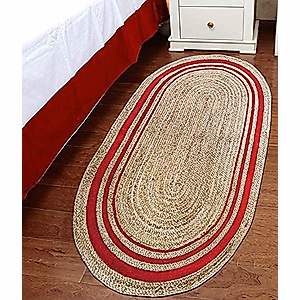 ROYAL ARTS & CRAFTS 2x3, 3x4, 3x5, 4x6, 5x7, 5x8, 6x9, 8x10, 9x12 Ft. Indian Hand Braided Jute Rug/ Ovel Double Border Area Kitchen Patio Entryway Indoor Outdoor Rug (2x3 Ft Ovel Rug)