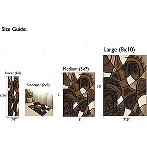 HR-Chocolate Brown/Beige/Mocha/Black/Abstract Area Rug Modern Contemporary Circles | Bedroom Rug with Wave Design Pattern (5' x 7')