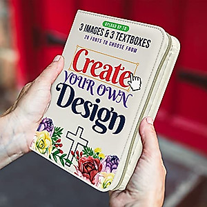 10x7 Inch Personalized Bible Cover – Create Your Own Design, Custom Bible Cover and Carrying Case with Handle – Leatherette Book Covers and Bible Case for Women - White (Freeform)