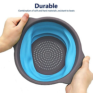 Collapsible Colander Set of 3 - Heat Resistant Washing and Draining of Vegetables Fruits Pasta - Perfect for Kitchen and Travel Use (3PCS-Blue)