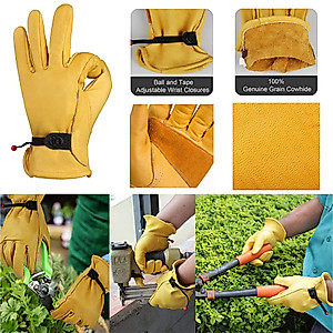 SquEqu 2 Pairs Gardening Gloves Cowhide Leather Work Gloves Tough Working Glove for Men Women Weeding Digging Planting Welding Worker Safety Protection Sports Driver (M)