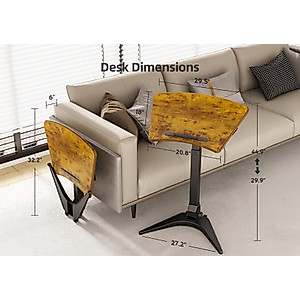 Claiks Mobile Standing Desk, Small Rolling Standing Desk, Pneumatic Height Adjustable Sit-Stand Desk with 90° Tiltable, Portable Mobile Workstation, with Non-Slip Computer Stand, Rustic Brown