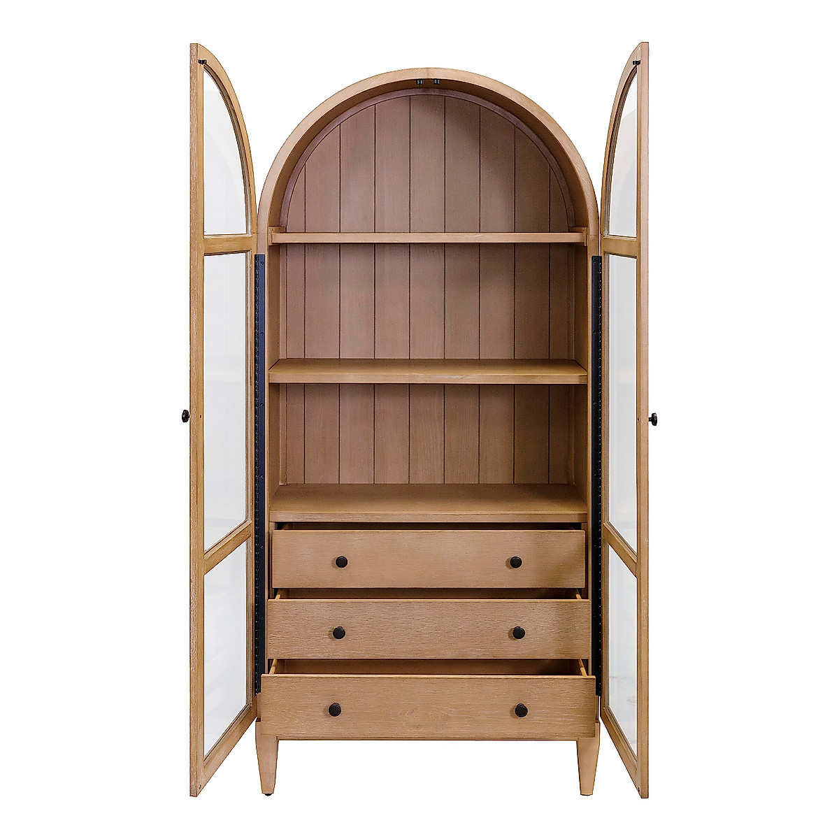 Martin Furniture Modern Wood Arched Display Cabinet/Bookcase, Office Shelving, Storage Cabinet, Fully Assembled, Light Brown