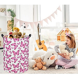 HIYAGON Butterfly Baby Laundry Basket Baby Hamper for Nursery Girl Kids Pink Hamper Cute Kids Toys Storage Bin Organizer Animal Room Decor for Home(Butterfly)