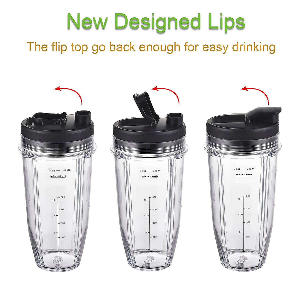 [Upgraded] Replacement 24oz Nutri Ninja Blender Cup with Sip & Seal Lid For BL450 BL454 BL456 BL480 BL482 BL640 BL642 BL682 BN751 BN801 Foodi SS101 SS351 SS401 Ninja Blender Auto IQ Blade, 2 Pack