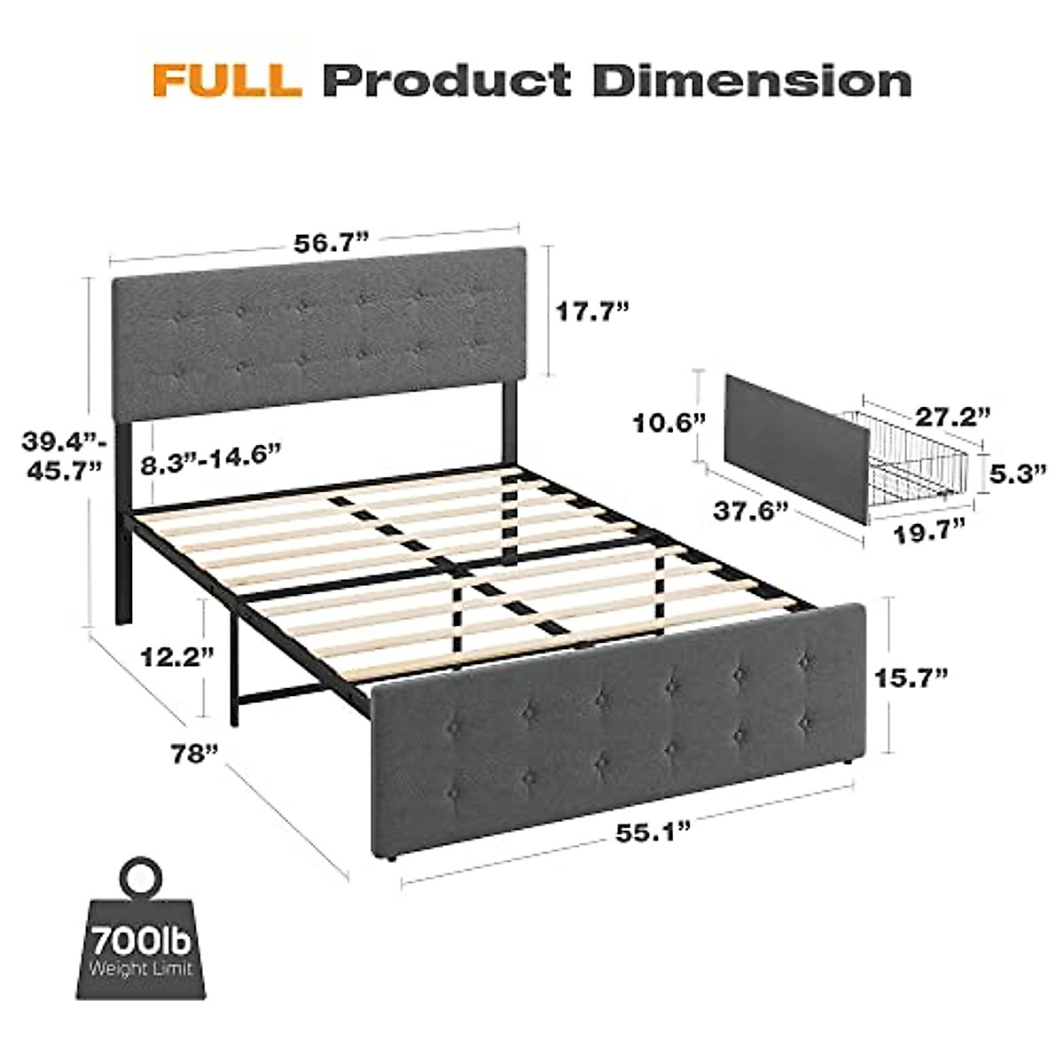 GAOMON Queen Bed Frame with Storage, Grey Bed Frame Queen Size with 4 Drawers and Headboard, Platform Bed Frame with Large Storage, No Box Spring Needed, Noise-Free, Easy Assembly