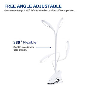 BobBros Led Desk Lamp for Kids,Portable Eye-Care White Desk Lamp with USB Charging Port, Flexible Goose Neck, 3 Dimming Levels,Touch Control