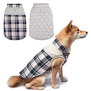 BEAUTYZOO Reflective Dog Winter Coat,Reversible British Style Plaid Dog Vest Windproof Waterproof Dog Jacket Clothes for Small Medium Large Dogs, Pet Apparel Girl or Boy Outfits, Beige S