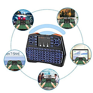 GTMEDIA 2.4G Mini Wireless Keyboard with Touchpad, USB Rechargeable Backlit QWERTY Keypad Remote Controller 92 Keys Gaming Mouse Combo for Laptop/Smart TV