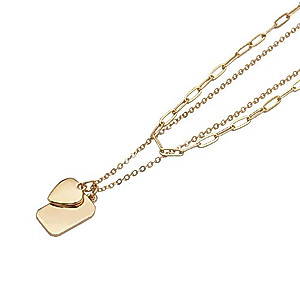 ALLISON ROSE ATELIER 2pc Heart Dog Tag Necklace or 2pc Toggle Paperclip Necklace with Detachable Pearl – 16k Gold Plated Adjustable Layering Pendant Sets - Layered Necklaces for Women, No Gemstone