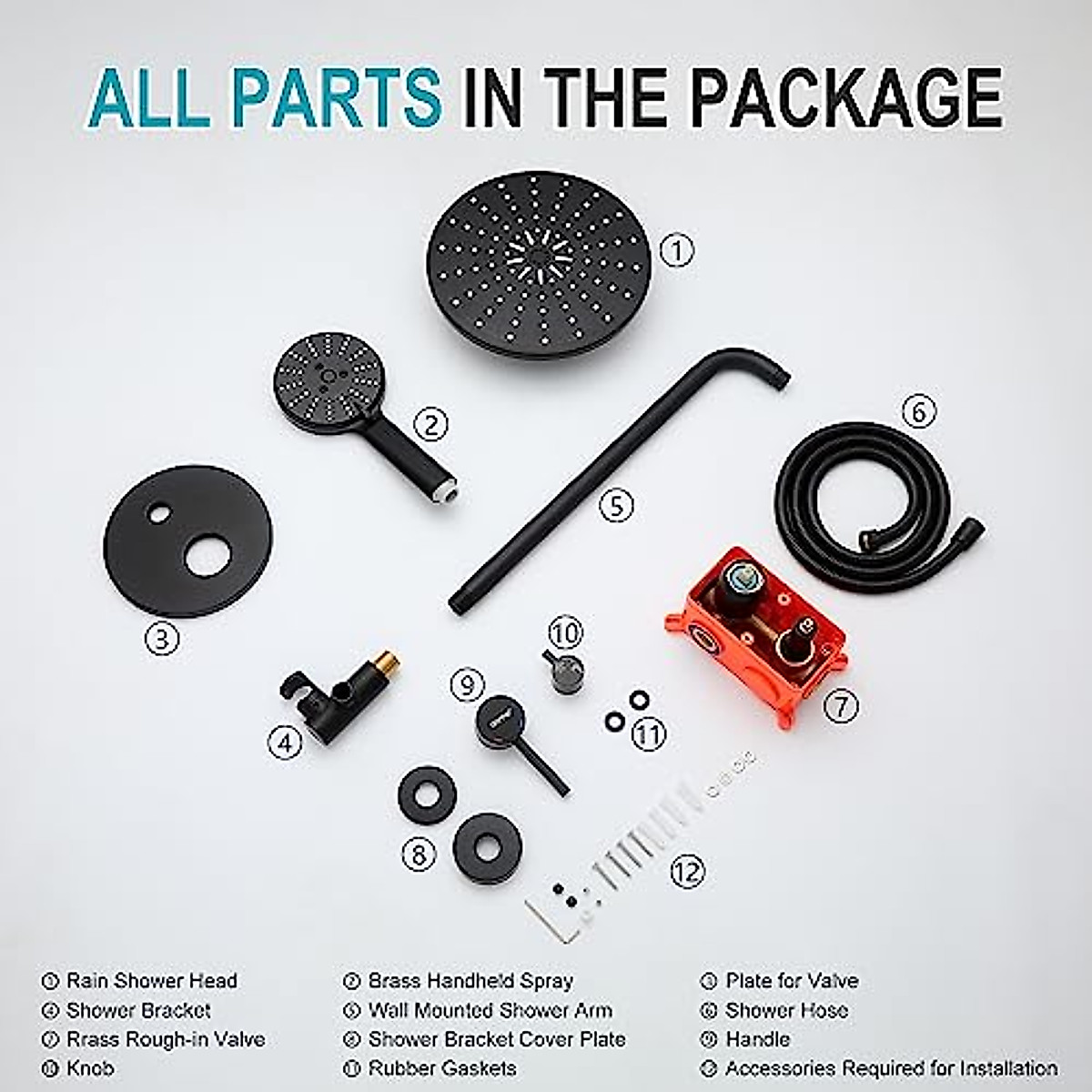 GAPPO Matte Black Shower System 9 Inch, Rain Shower Head with Handheld Spray High Pressure, Bathroom Luxury Wall Mounted Shower Faucet Set Rough-in Valve and Shower Trim Included