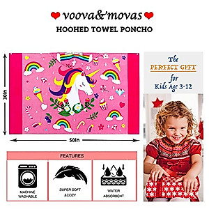 VOOVA & MOVAS Large Oversized Kids Hooded Towels | Soft Cotton (30X50 inches) Beach, Bath, Pool Towels | Summer Beach Essentials for Girls Ages 3-10 for Toddler, Floral Unicorn