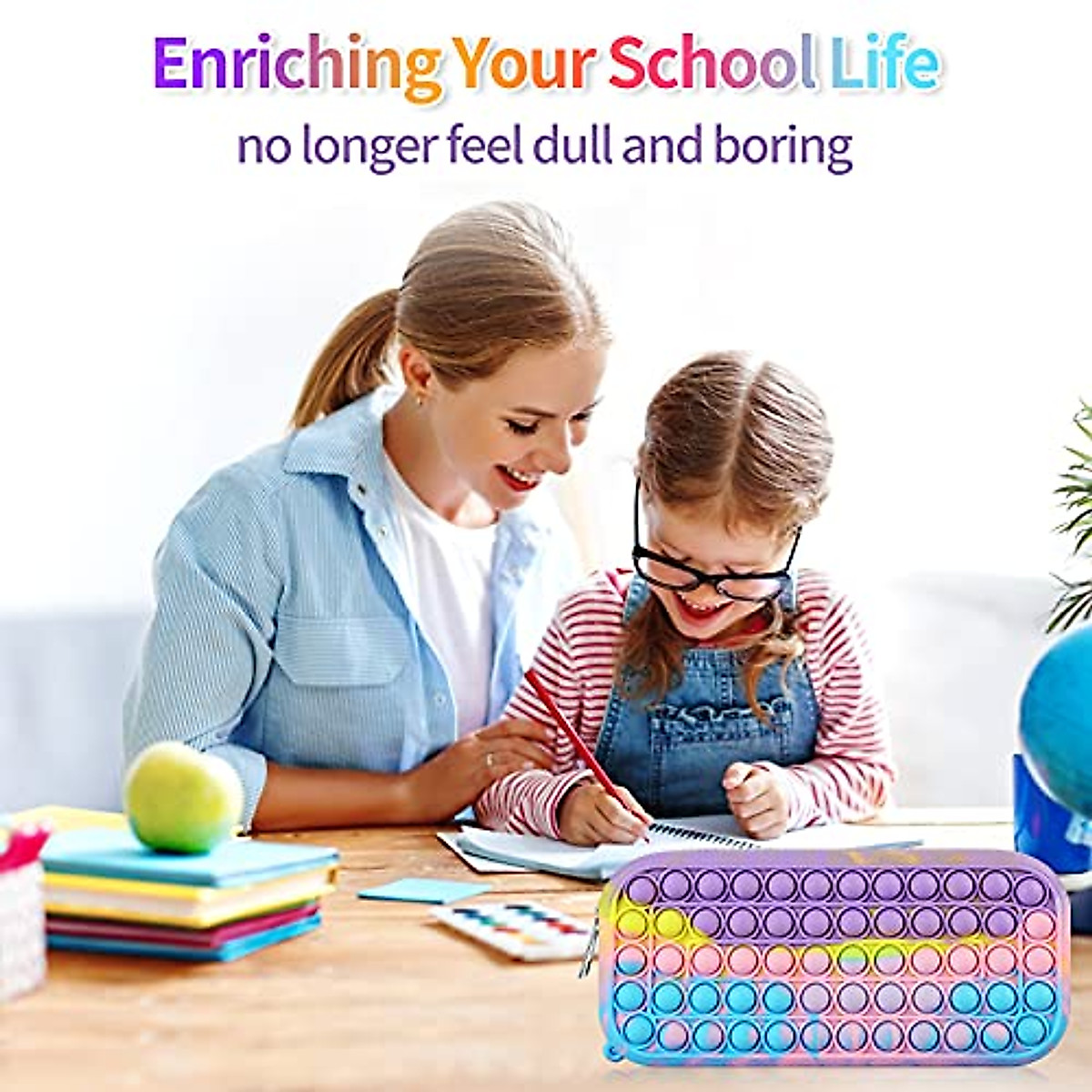 XNMOA Pop Pencil Case,Popping Fidget Toy Pencil Bag ,Push Bubble Silicone Sensory Toy Cute School Supplies,Large Capacity Pop Sensory Pencil Box For Teen Girls Office Pen Case Women