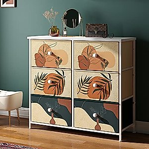 EnHomee Dresser for Bedroom Boho Dressers & Chest of Drawers Small Dresser with 6 Storage Drawers Cute Dresser with Wood Top and Metal Frame,31.5" L*11.8" W*27.5" H