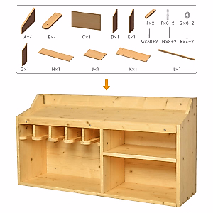 XCSOURCE Power Tool Organizers and Storage Cabinets, Wooden Drill Charging Station, 5 Slots Drill Holder Storage Racks Wall Mount with 3 Shelves for Work Bench, Wrench, Screwdriver, Drills