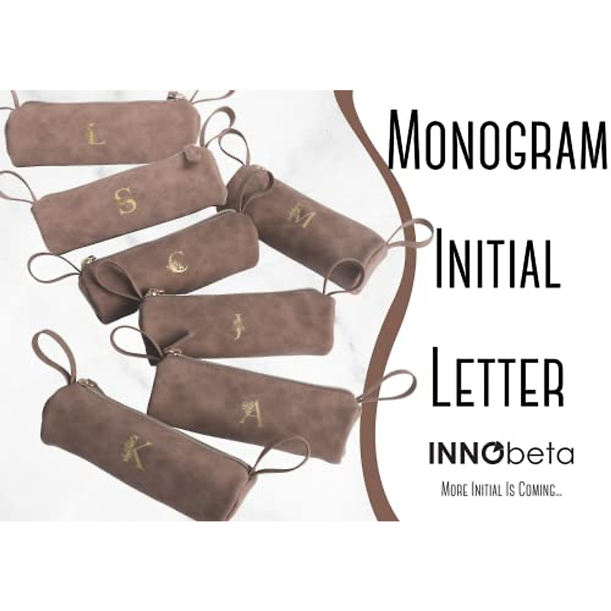 Personalized Leather Pencil Pouch, Zip Pouch, Leather Pouch with Initial, Marker Pouch, Makeup Bag, Leather Pencil Case, Gifts for Women, Coworker, Daughter, Friends, Monogram Initial Letter A