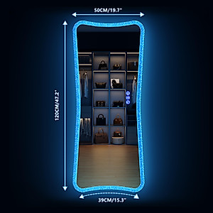 Dystler Full Length Mirror - Glass Full Body Lighted Mirror for Bedroom/Living Room/Bathroom, Hanging Dressing Mirror, Wall Mounted Mirror Dimming & 7 Color Mode (White)