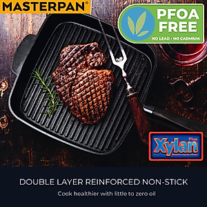 MasterPan Ultra Nonstick Deep Grill Frying Pan with Detachable Handle, 11", Black,