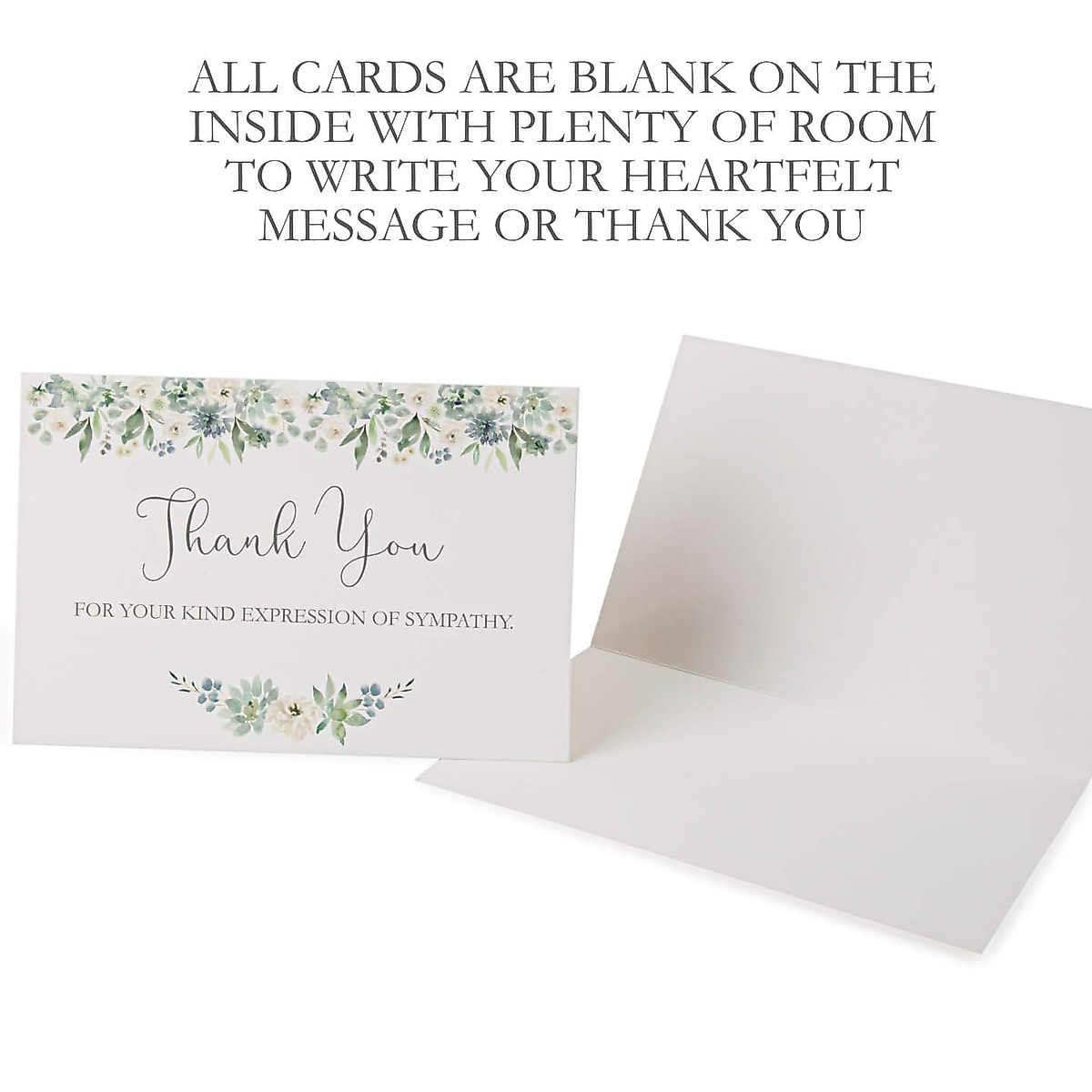 VNS Creations Sympathy Thank You Cards - 300 GSM Thick And Durable Card Stock - Blank On Inside With A Shiny Finish On Outside - Won't Smudge Or Smear - Cards For Somber Occassion