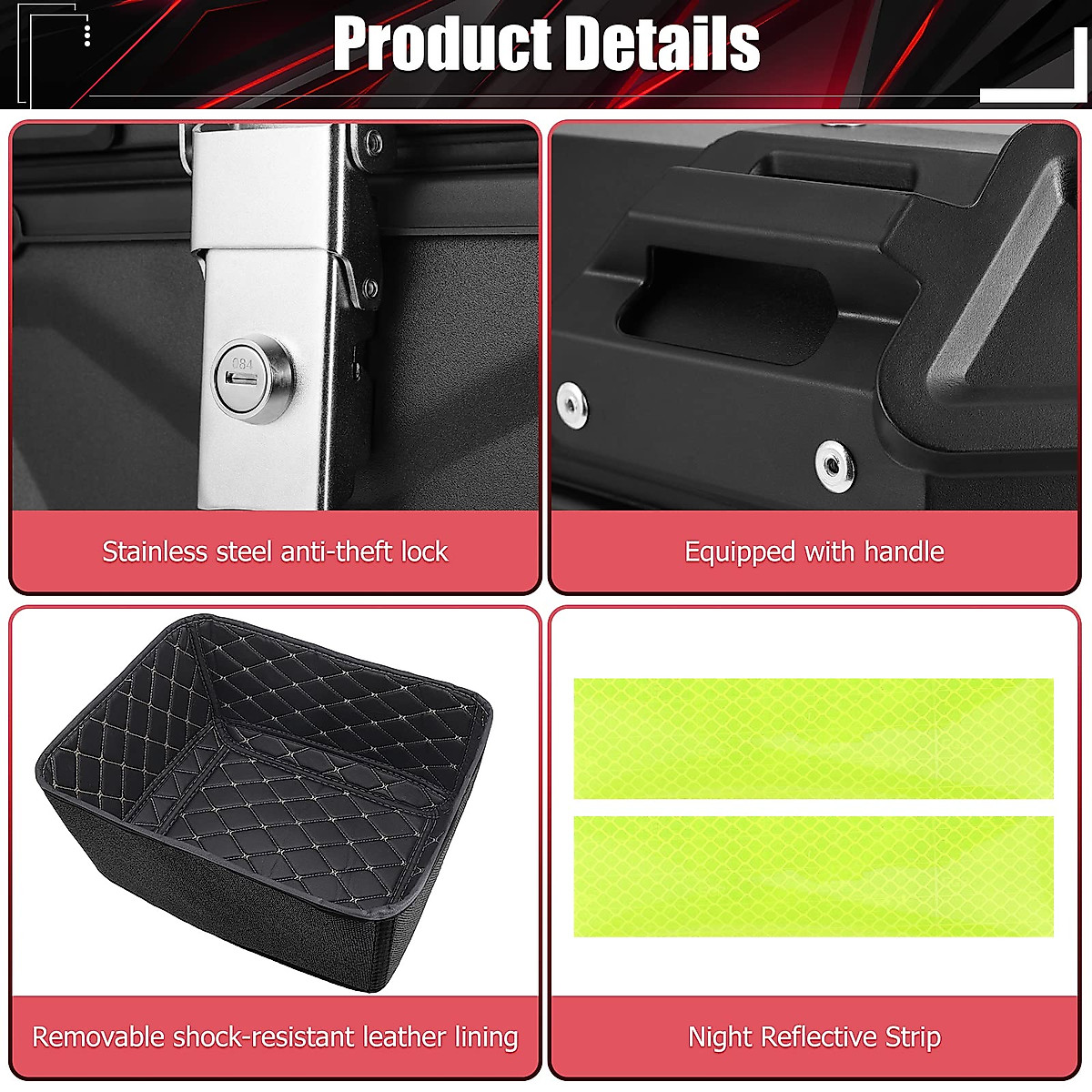 FANCYTIMES 55L Motorcycle Top Case,Aluminum Motorcycle Trunk Waterproof Tour Tail Box with Security Lock for Store Helmet Large Luggage