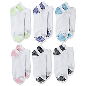 Hanes womens Plush Comfort Toe Seam No Show Socks, 6-pair Pack fashion liner socks, White With Color Heel & Toe, Shoe Size 5-9 US