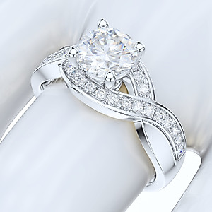 PRSTANI Sterling Silver Twisted Infinite 1CT Simulated Round Brilliant Cut Diamond Promise Engagement Ring (9)