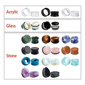 KUBOOZ 32pcs set Mixed Stone Acrylic Glass Ear Plugs Tunnels Gauges Stretcher Piercings 00g