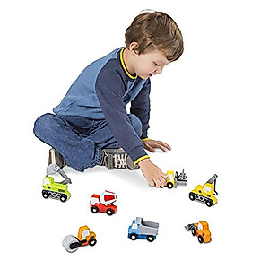 Melissa & Doug Wooden Town Play Set & Wooden Construction Site Vehicles