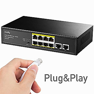 Cudy 8 Port PoE+ Switch with 2 Uplink Ports 120W, 8 10/100Mbps PoE+@120W, Extend/VLAN Mode, 802.3af, 802.3at Standard, Fanless, Watchdog, Plug and Play FS1010P