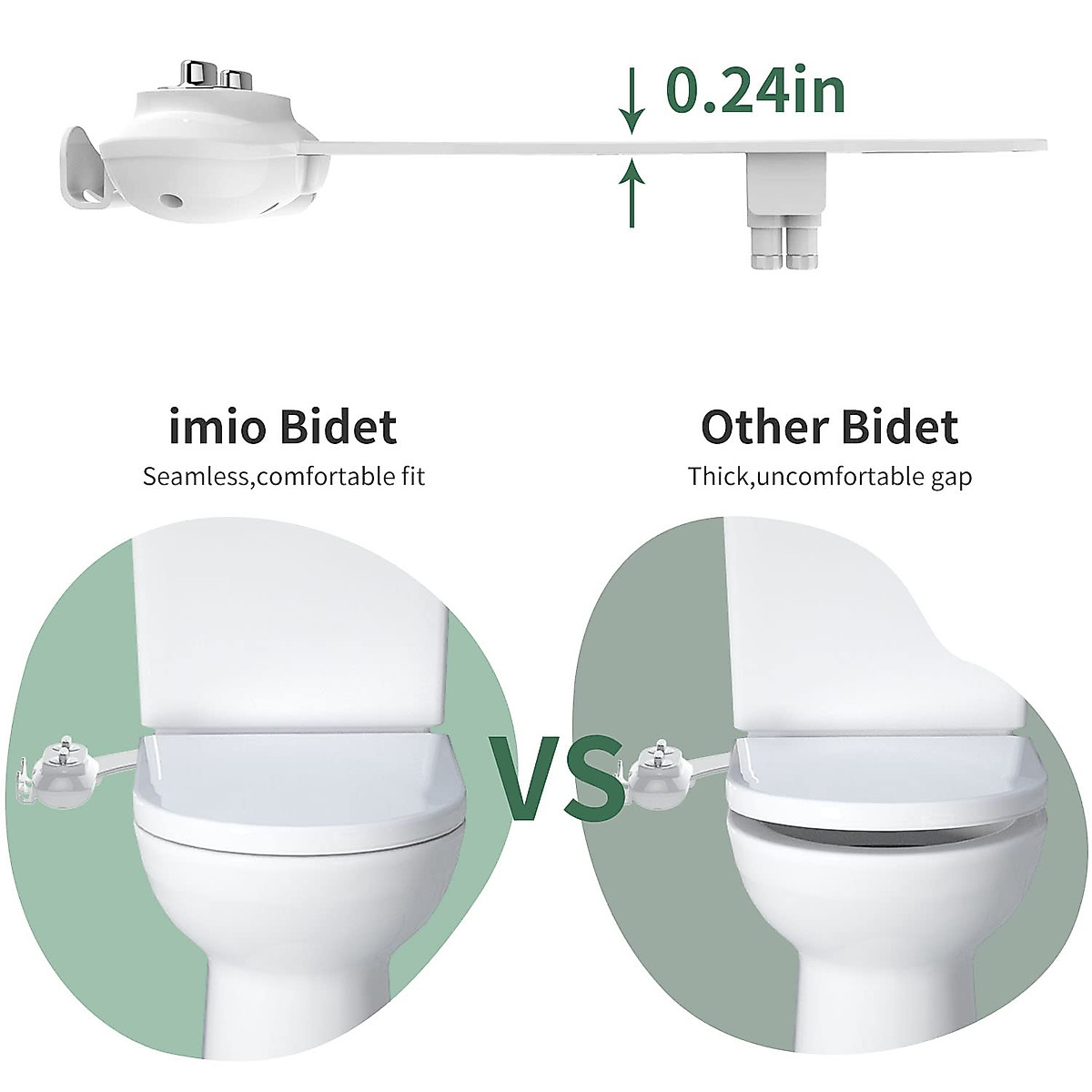 imio BD158 Non-Electric Bidet Attachment Adjustable Water Pressure and Self Cleaning Nozzle