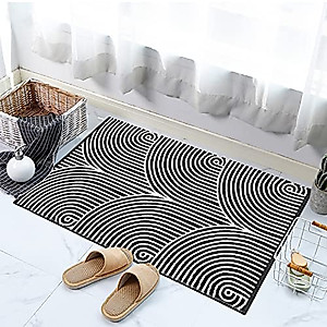Tiffasea Front Door mat 2'x3', Machine Washable Welcome Mats Cotton Woven Small Rug Reversible Indoor Outdoor Rugs Layered Floor Mats for Entryway/Kitchen/Laundry/Bathroom/Bedroom(Black and White)