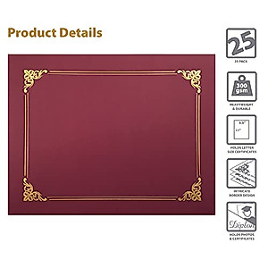 25 Pack Red Certificate Holders, Diploma Holders, Document Covers with Gold Foil Border, by Better Office Products, for Letter Size Paper, 25 Count, Crimson Red