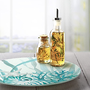 CounterArt Coral Life 4mm Heat Tolerant Tempered Glass Lazy Susan Turntable 13" Diameter Cake Plate Pizza Server Condiment Caddy