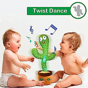 Pbooo Dancing Cactus Mimicking Toy,Talking Repeat Singing Sunny Cactus Toy 120 Pcs Songs for Baby 15S Record Your Sound Sing+Dancing+Recording+LED