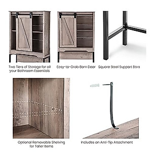 Landia Home Over The Toilet Storage Cabinet, Bathroom Organizer, Freestanding Cabinet with 2-Tiers Organizer Rack, Bathroom Shelf, Farmhouse Bathroom Cabinet with Sliding Barn Door, Grey