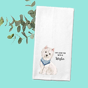 Watercolor Life is Better with a West Highland Terrier "Westie" Microfiber Kitchen Tea Bar Towel Gift for Animal Dog Lover