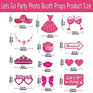 LMSHOWOWO 30PCS Funny Hot Pink Girls Princess Photo Booth Props, Let's Go Party Princess Doll Theme Photo Booth Frame for Girls Birthday Party Decorations Bachelorette Bridal Shower Party Supplies