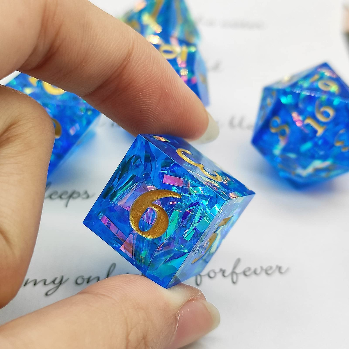 DND Dice Set MTG D&D Apply to Dungeons and Dragons RPG D20 Polyhedral Math Board Game Sharp Edges Galaxy Resin Dice Accessories Gifts Bag-Blue