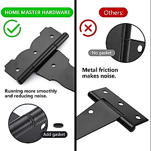 HOME MASTER HARDWARE 8 in Heavy Duty Decorative T Strap Hinge Shed Storage Gate Barns Tee Hinges with Screws Black Finish 6 Pack