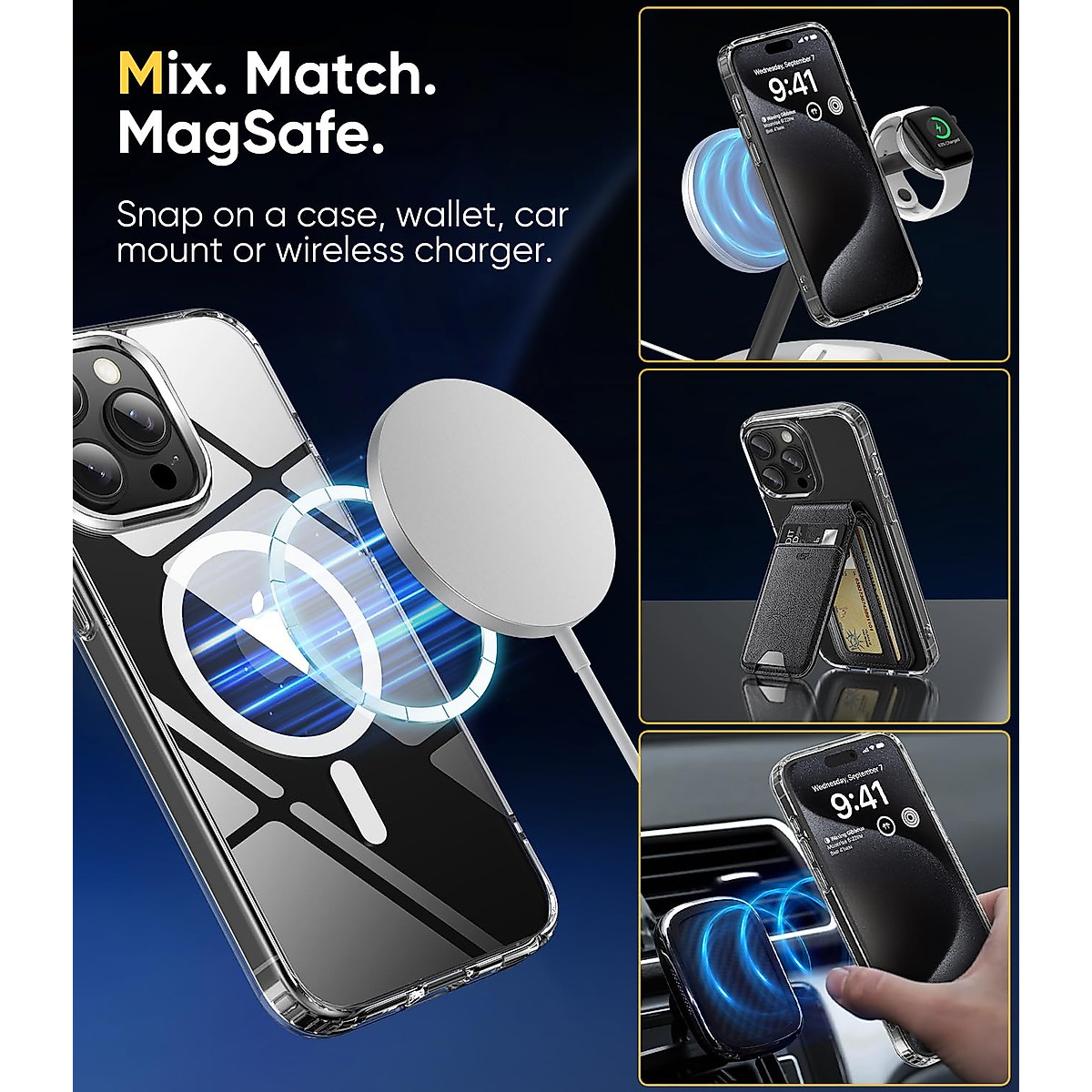 SUCGLES for iPhone 15 Pro Max Case with MagSafe [Ultra Strong Magnetic] [12FT Military Drop Protection] [Shockproof Bumper] Slim Thin Mag Safe Promax Phone Cover for Apple 15pro Max (Clear/Magnet)