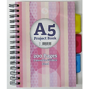 Silvine A5 project book 200 pages with 3 part dividers lined spiral book