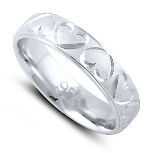 SILVERCLOSEOUT Sterling Silver Diamond Cut Heart Wedding Band - Size 8
